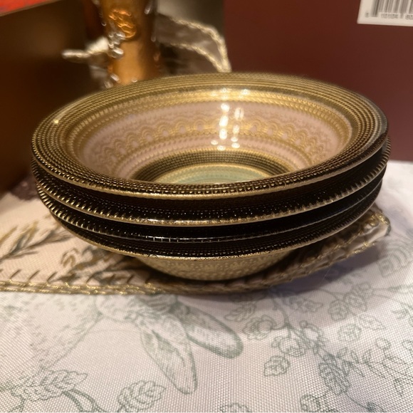 Dining | Turkish Glass Bowls Hand Painted Gold Lace Set Of 4 White ...